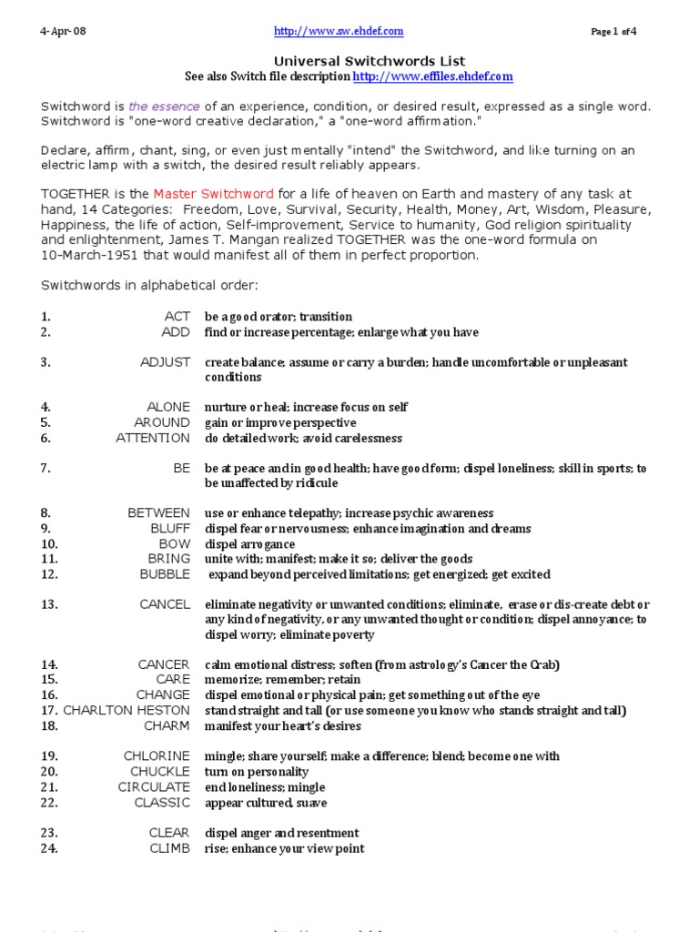 Universal Switchwords Guide | PDF | Metaphysics Of Mind | Psychological ...