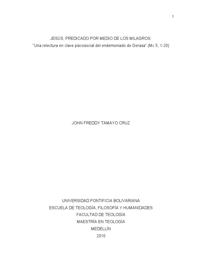 JESÚS PREDICADO POR MEDIO DE LOS MILAGROS (MC 5,1-20) | PDF ...