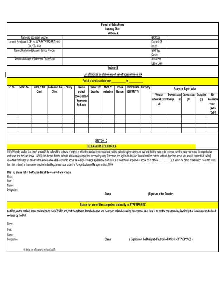Softex Form Format | Invoice | Exports | Free 30-day Trial | Scribd