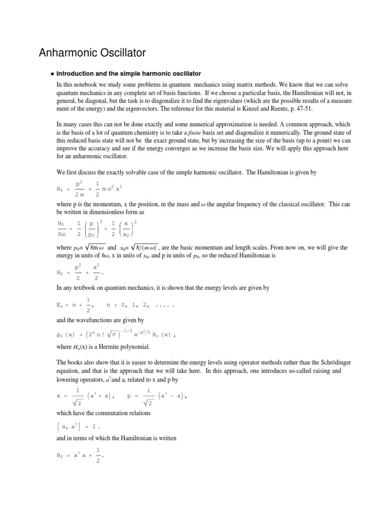 Anharmonic Oscillator: Introduction and The Simple Harmonic Oscillator ...
