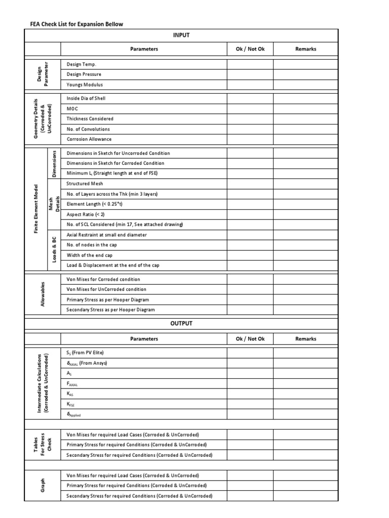 FEA Check List For Expansion Bellow | PDF