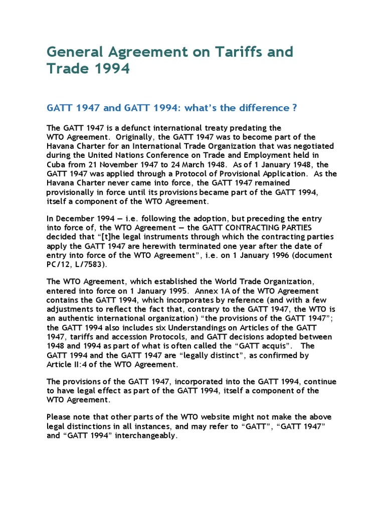 Gatt | PDF | World Trade Organization | General Agreement On Tariffs ...