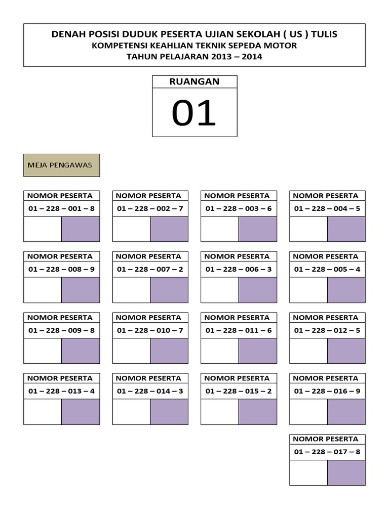 Denah Posisi Duduk Peserta Ujian Sekolah | PDF