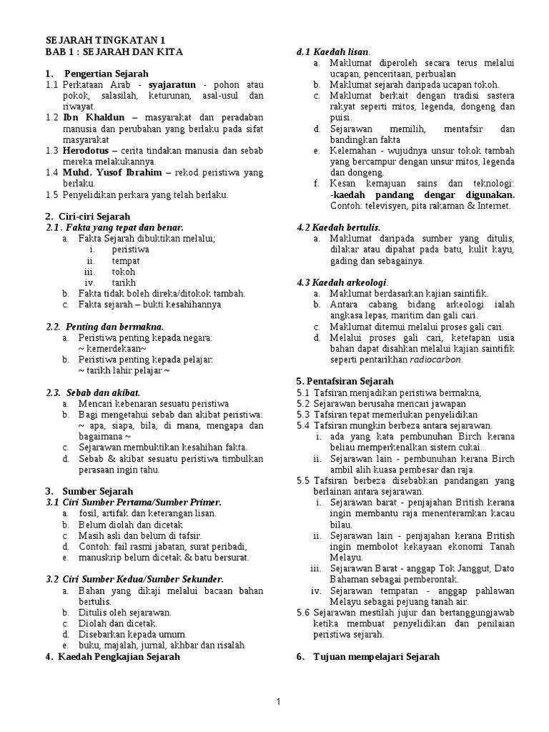 Nota Sejarah Tingkatan 1 | PDF