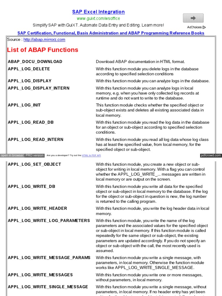 ABAP Function Code List | PDF | Subroutine | Windows Registry