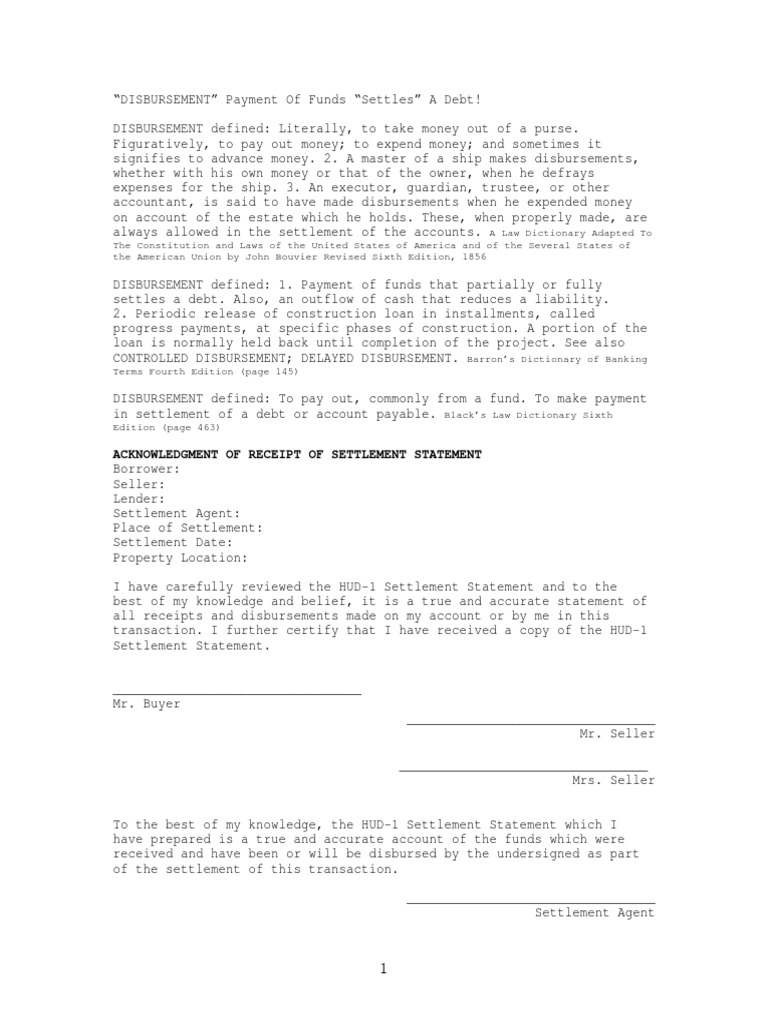 "DISBURSEMENT" Payment Of Funds "Settles" A Debt! | Trust Law | Trustee