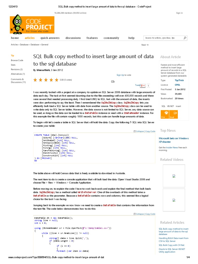 SQL Bulk Copy Method To Insert Large Amount of Data To The SQL Database ...