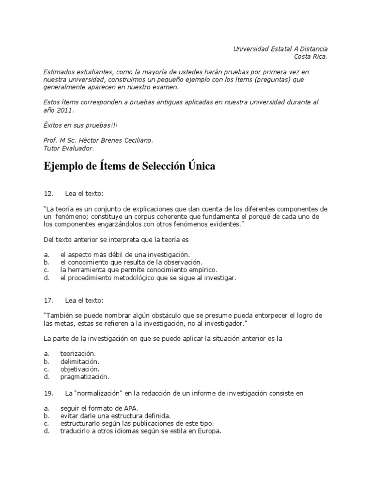 Ejemplos de Items | PDF