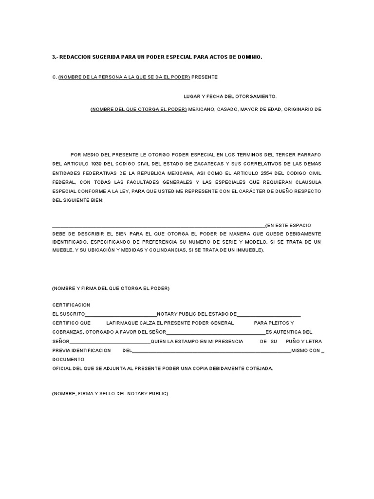 Formato Poder para Actos de Dominio | PDF
