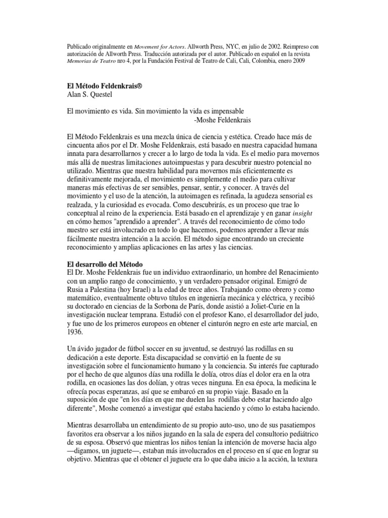 El Metodo Feldenkrais y El Teatro Alan Questel | PDF