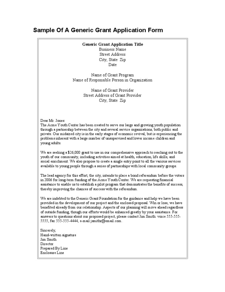 Sample of A Generic Grant Application Form | PDF