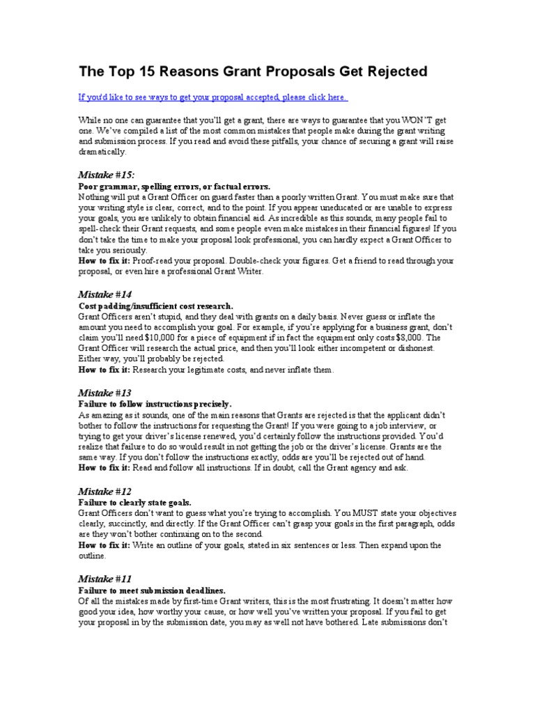 The Top 15 Reasons Grant Proposals Get Rejected-Mistakes | PDF | Grant ...