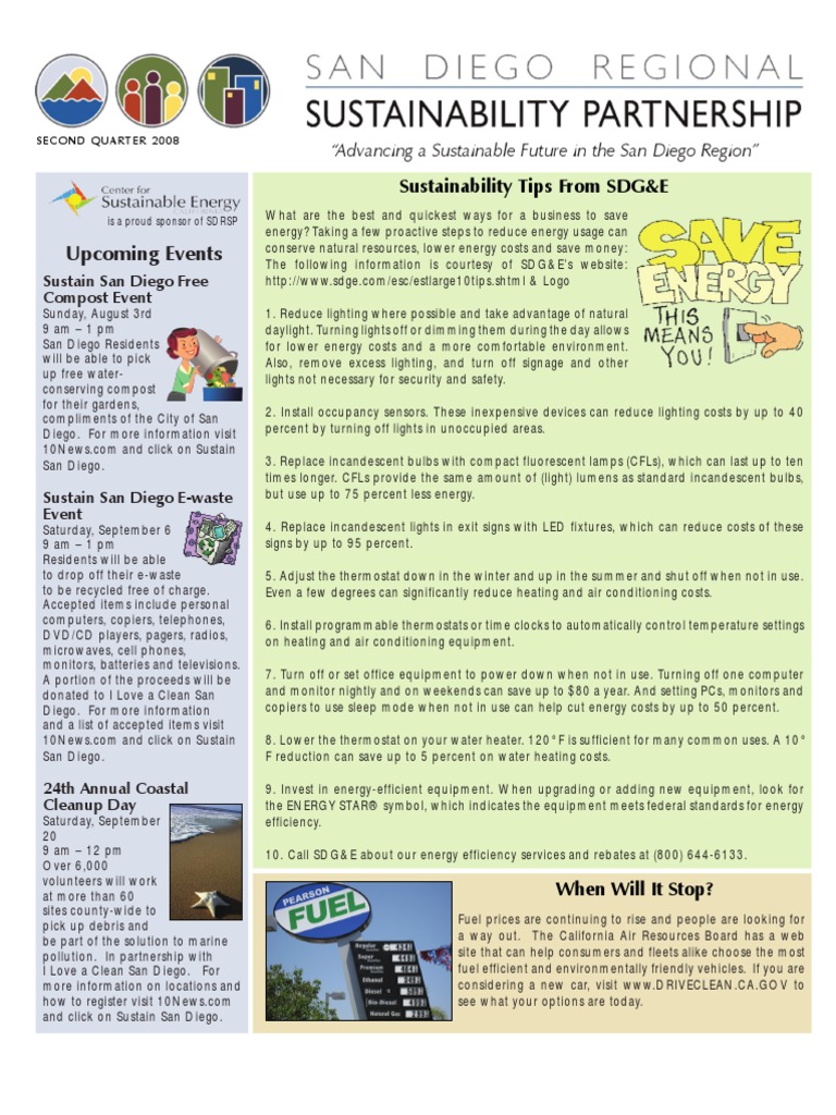 Upcoming Events: Sustainability Tips From Sdg&E | PDF | Compact ...