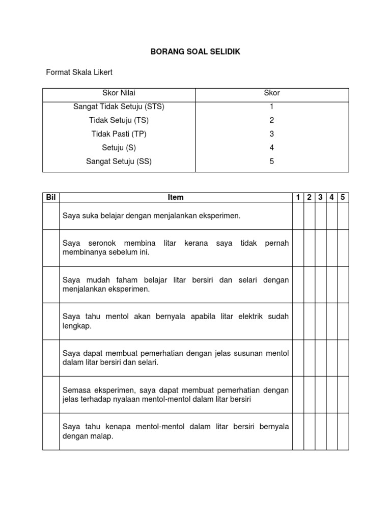 Borang Soal Selidik KPS | PDF
