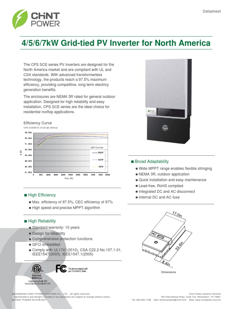 CHINT Power Datasheet-4 5 6 7kW Grid-Tied PV Inverter | PDF | Mains ...