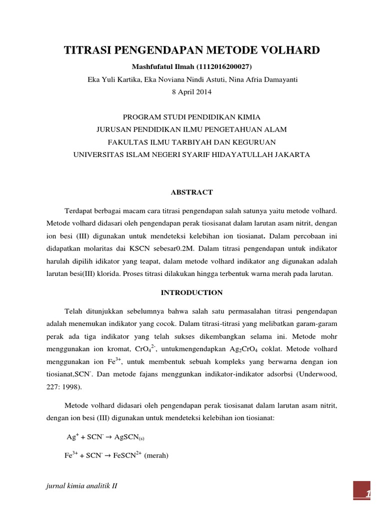 Titrasi Pengendapan Metode Volhard | PDF