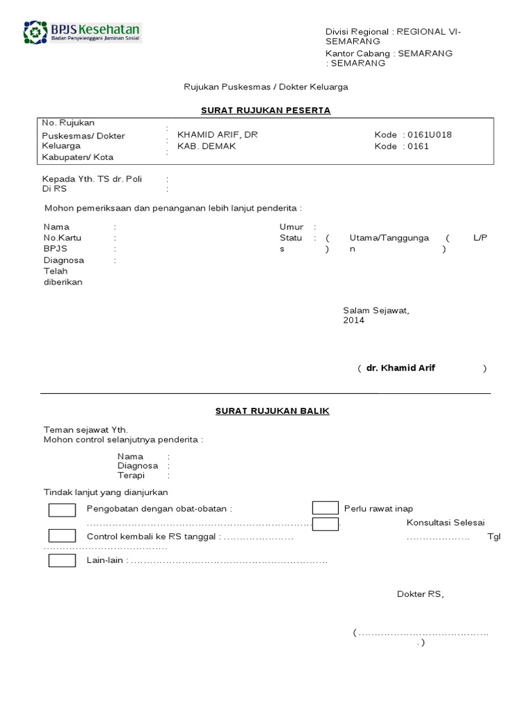 Contoh Surat Rujukan BPJS by DR Khamid | PDF