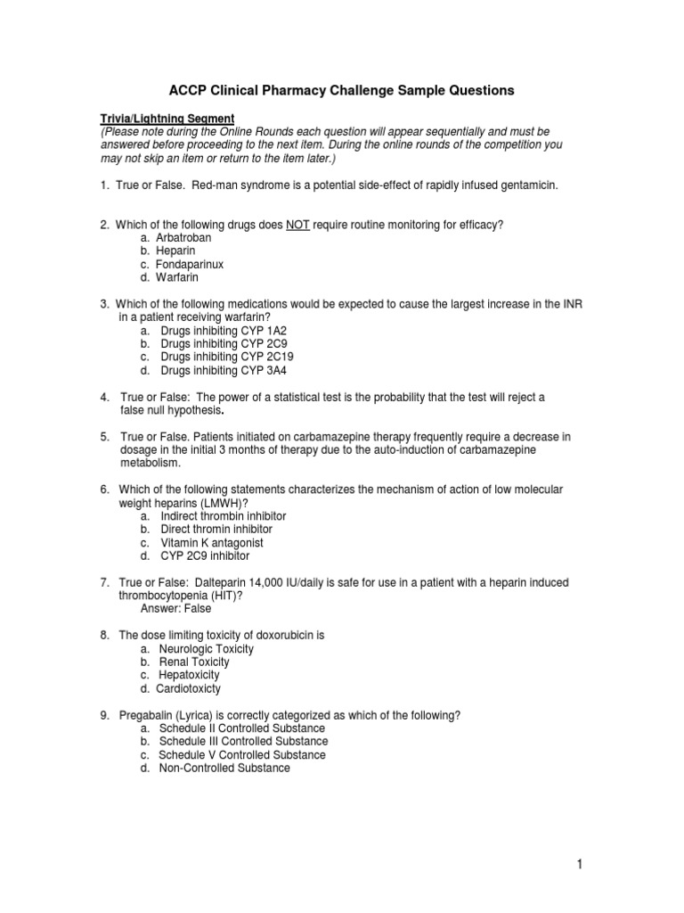 Sample Questions Pharmacy | Clinical Trial | Pharmacy