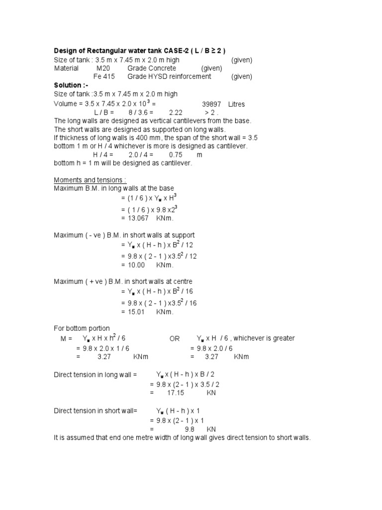 Rectangular Water Tank Design Case-2 | PDF | Science & Mathematics