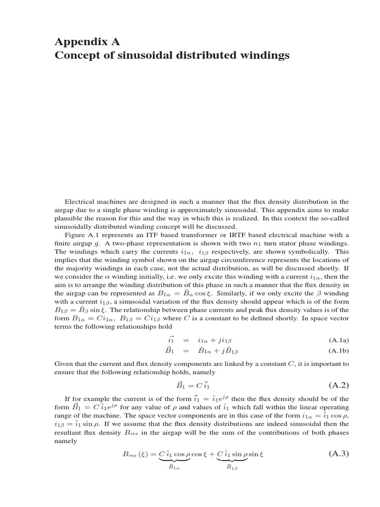 Appendix A Concept of Sinusoidal Distributed Windings | PDF | Phase ...