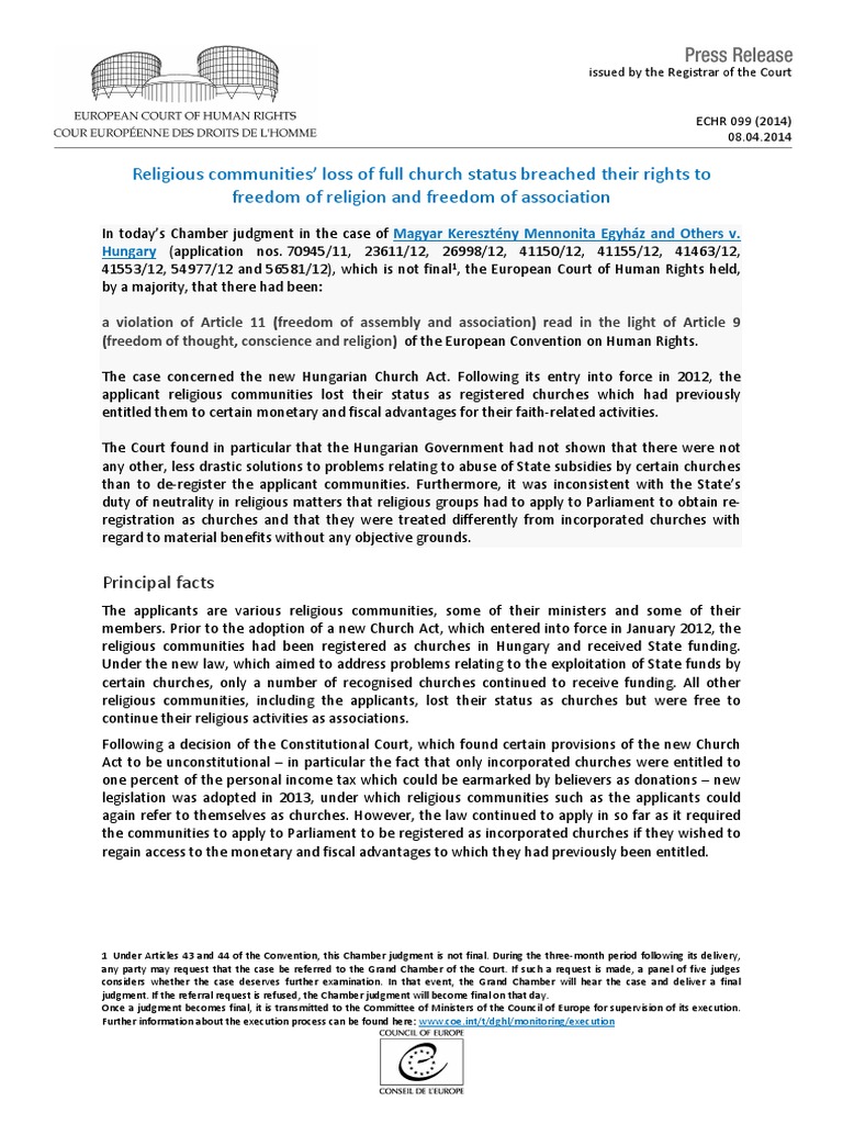 Hungary ECHR Press Release | PDF | European Convention On Human Rights ...