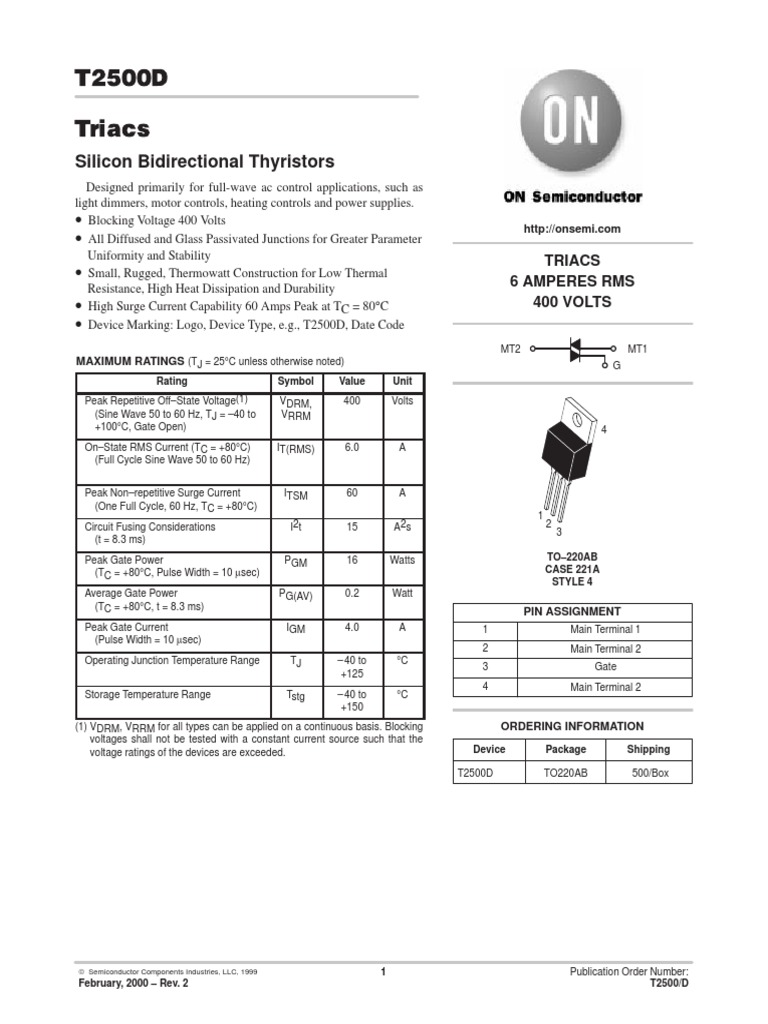 T2500D Triacs: Silicon Bidirectional Thyristors | PDF | Root Mean ...