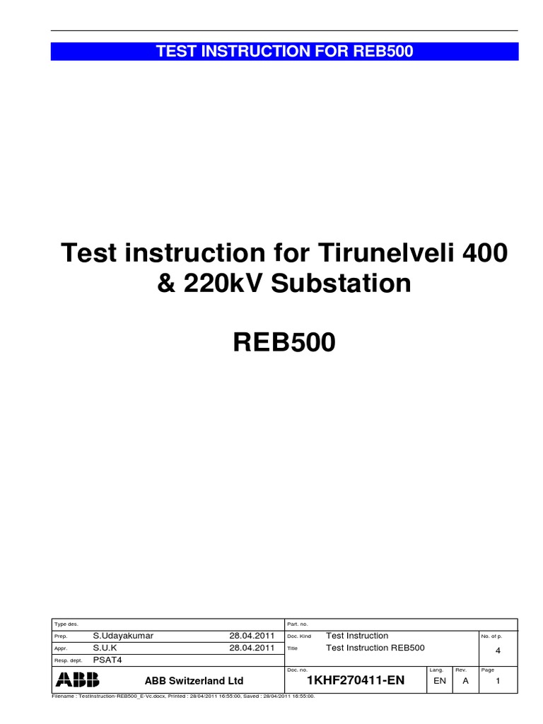 REB500 Test Instruction | PDF | Electrical Substation | Equipment