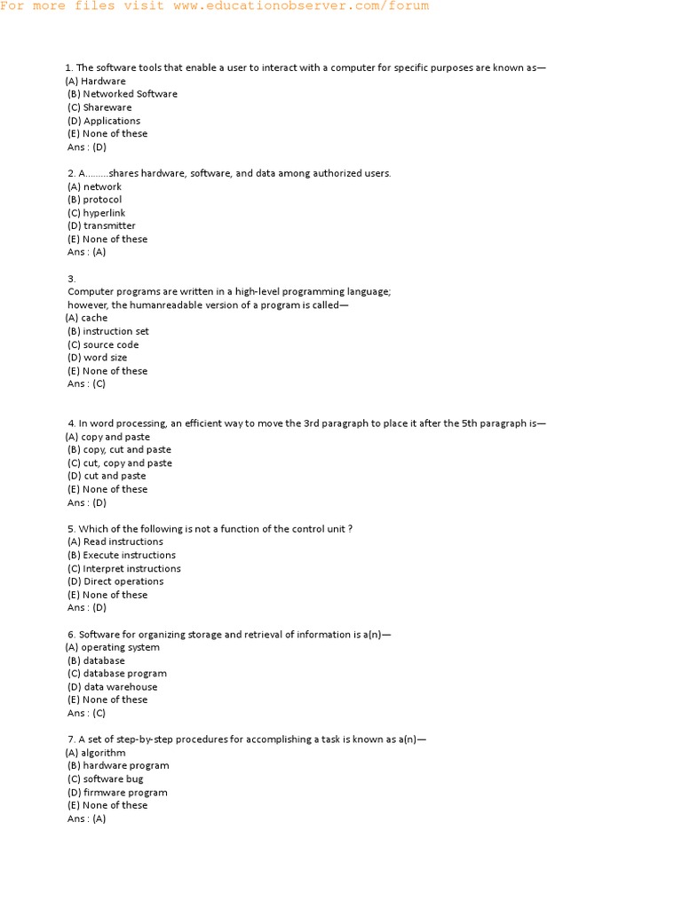 Punjab & Sind Bank IT Officer Exam Previous Year Question Paper | PDF ...