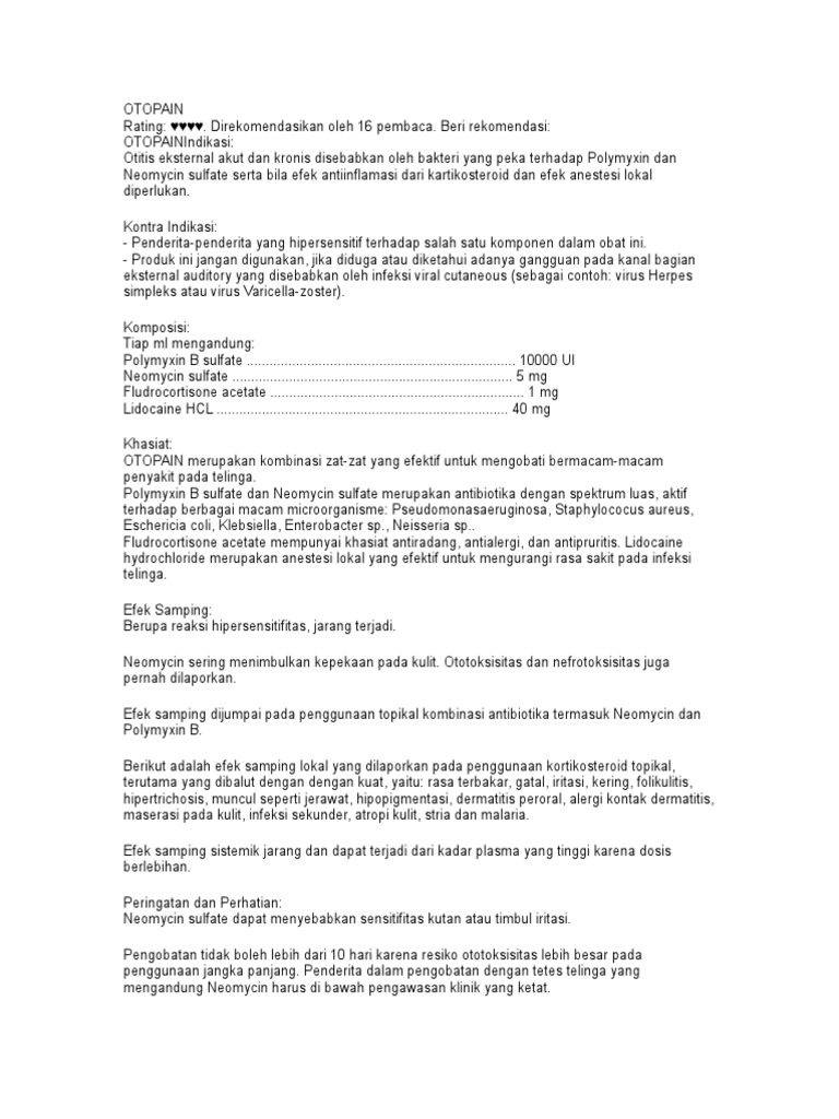Otopain: Indikasi dan Penggunaan Tetes Telinga | PDF