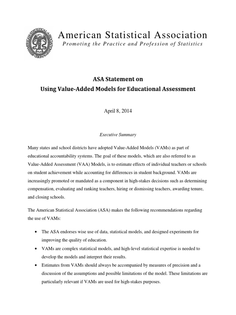 ASA VAM Statement | PDF | Statistics | Teachers