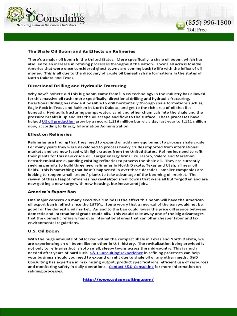 The Shale Oil Boom and Its Effects On Refineries | PDF | Oil Refinery ...