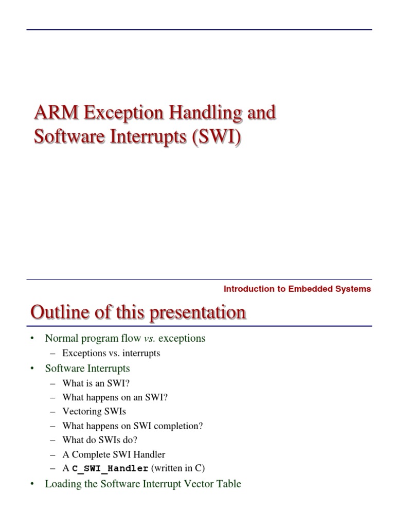 ARM Exception Handling and Software Interrupts (SWI) : Introduction To Embedded Systems | PDF ...