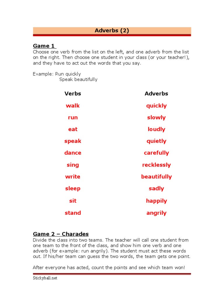 Adverb Games | PDF