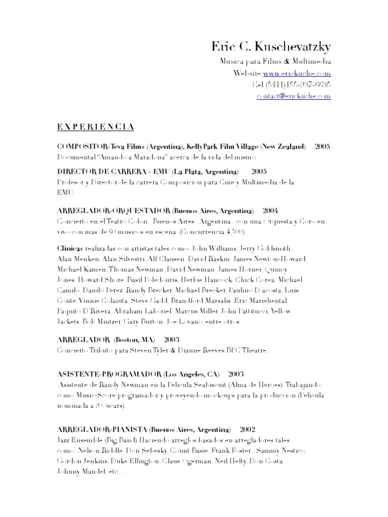 CURRICULUM Eric PDF | PDF | Músicos de jazz | Jazz