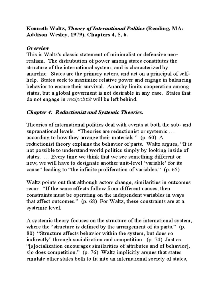 Kenneth Waltz | PDF | Political Science | Political Theories