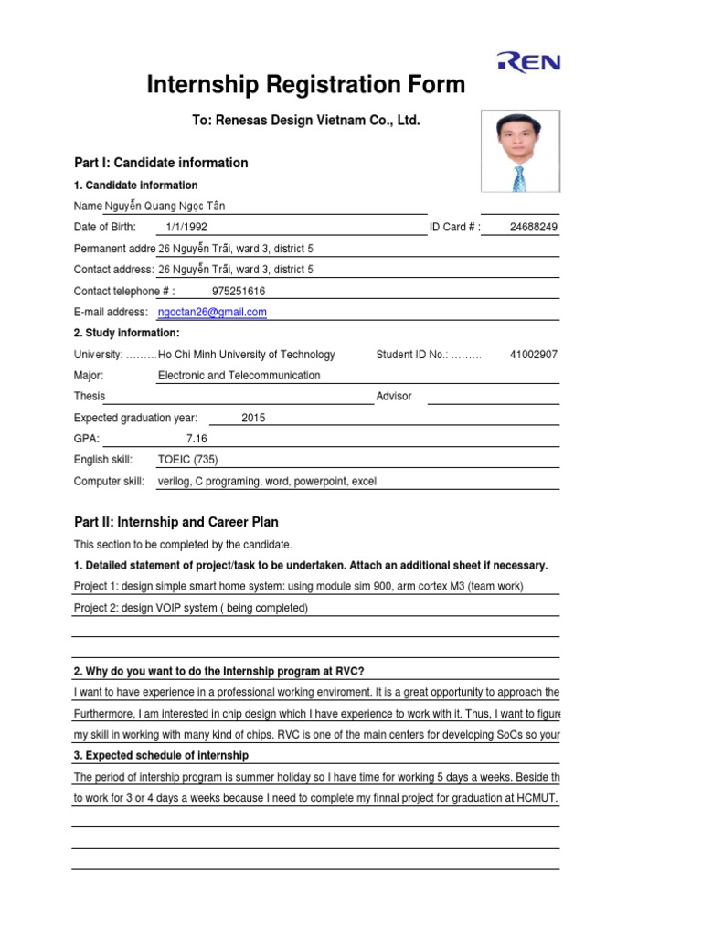 Rvc-Internship Registration Form | PDF | Internship | Job Hunting