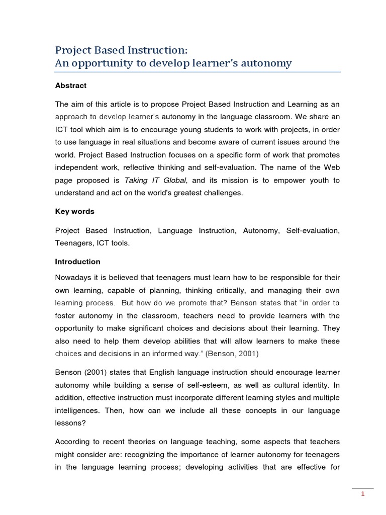 Empowering Youth Autonomy through Project-Based Language Learning using Taking IT Global | PDF ...