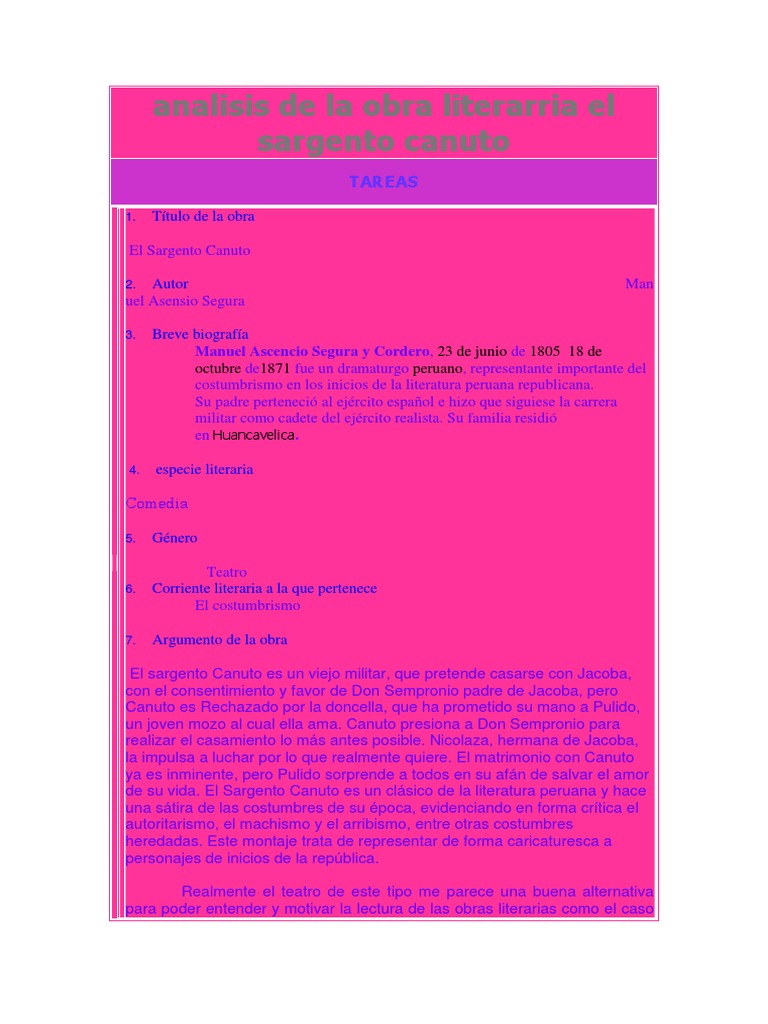 Analisis de La Obra Literarria El Sargento Canuto | PDF | Teatro
