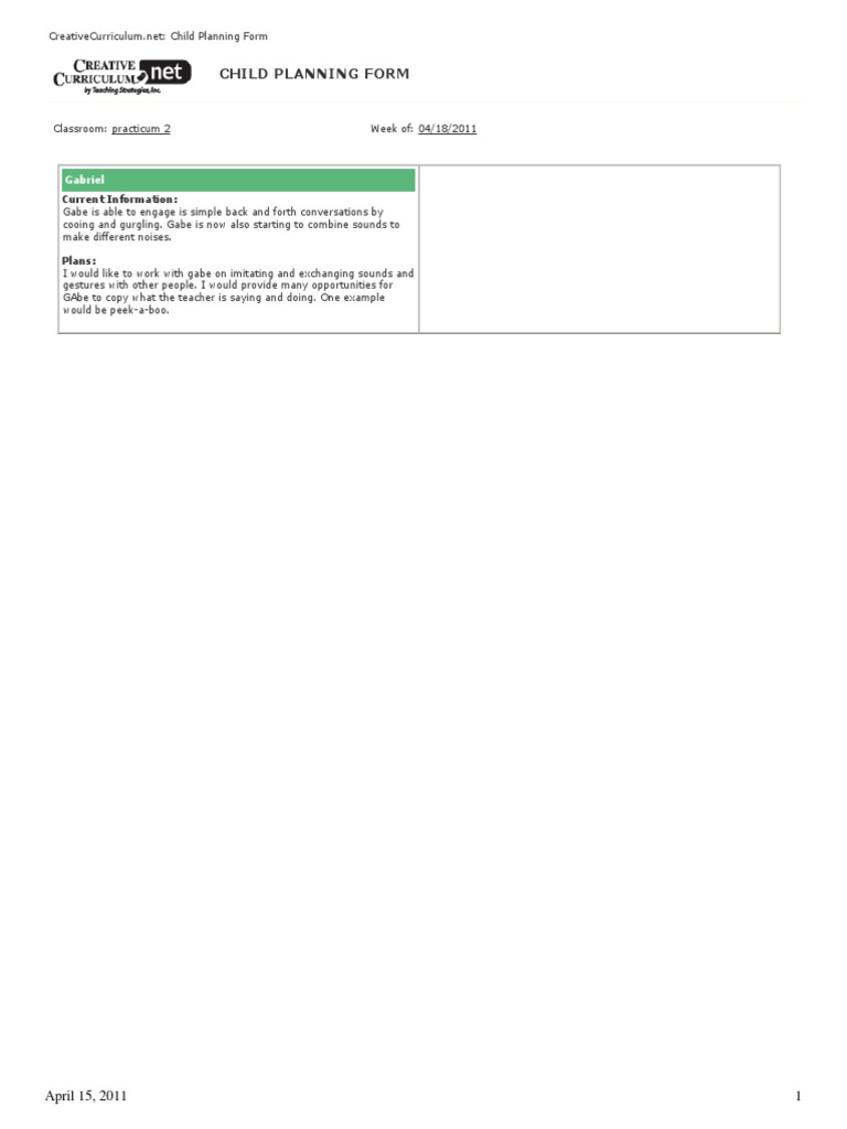 Child Planning Form for Gabe's Development | PDF | Self-Improvement