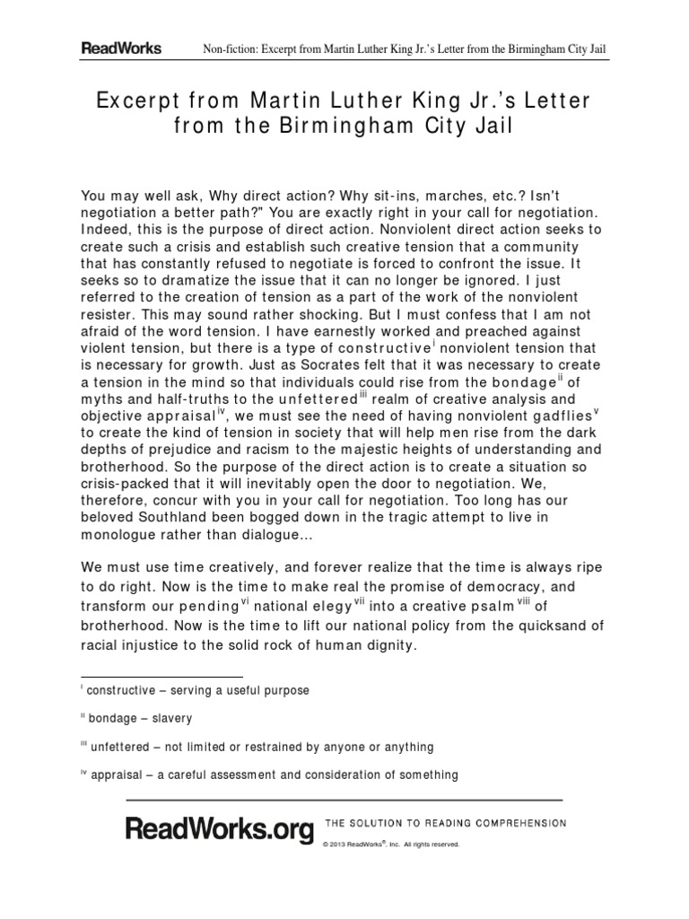980 MLK Letter Excerpt | PDF | Martin Luther King Jr. | Nonviolence