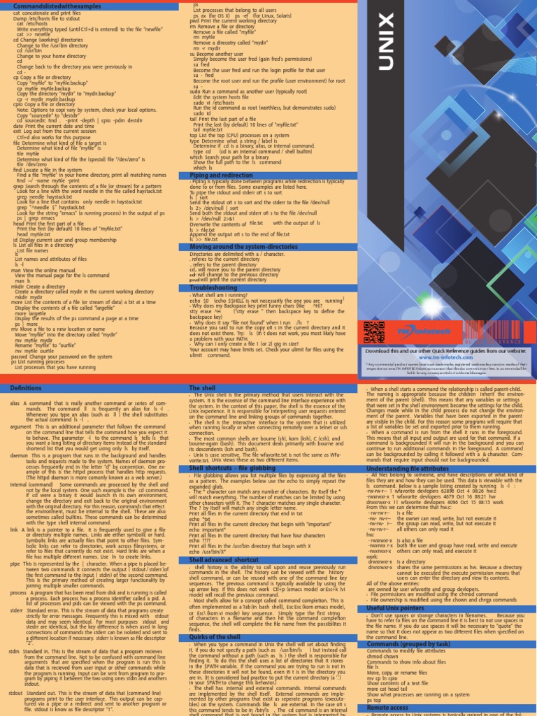Quick Reference Guide-UNIX 2 | PDF | Command Line Interface | Operating System Technology