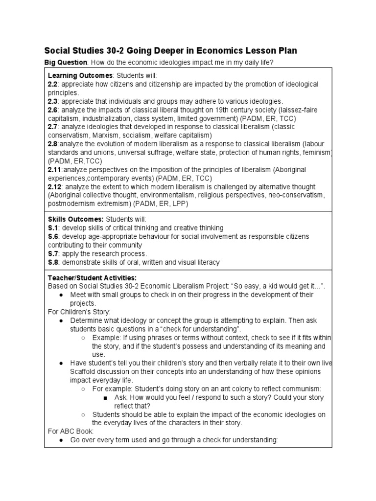 Socialstudies30 2goingdeeperlessonplan | PDF | Liberalism | Lesson Plan