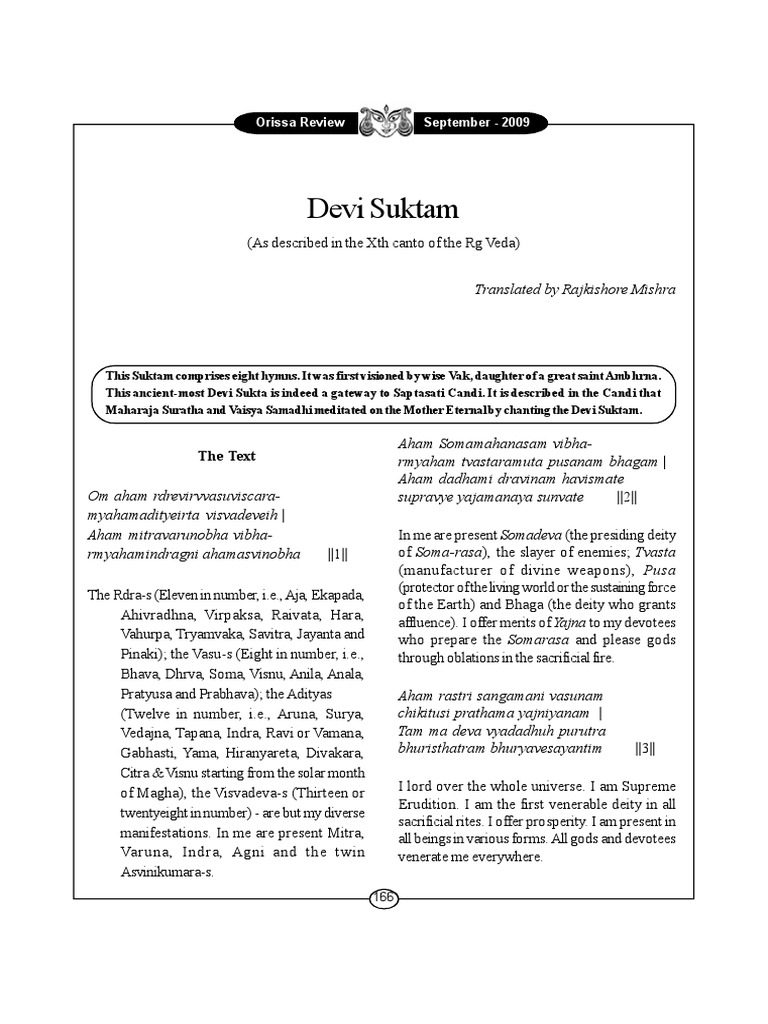 Devi Sukta FM Rig Veda-Eng Meaning | PDF | Hindu Gods | Religious Faiths