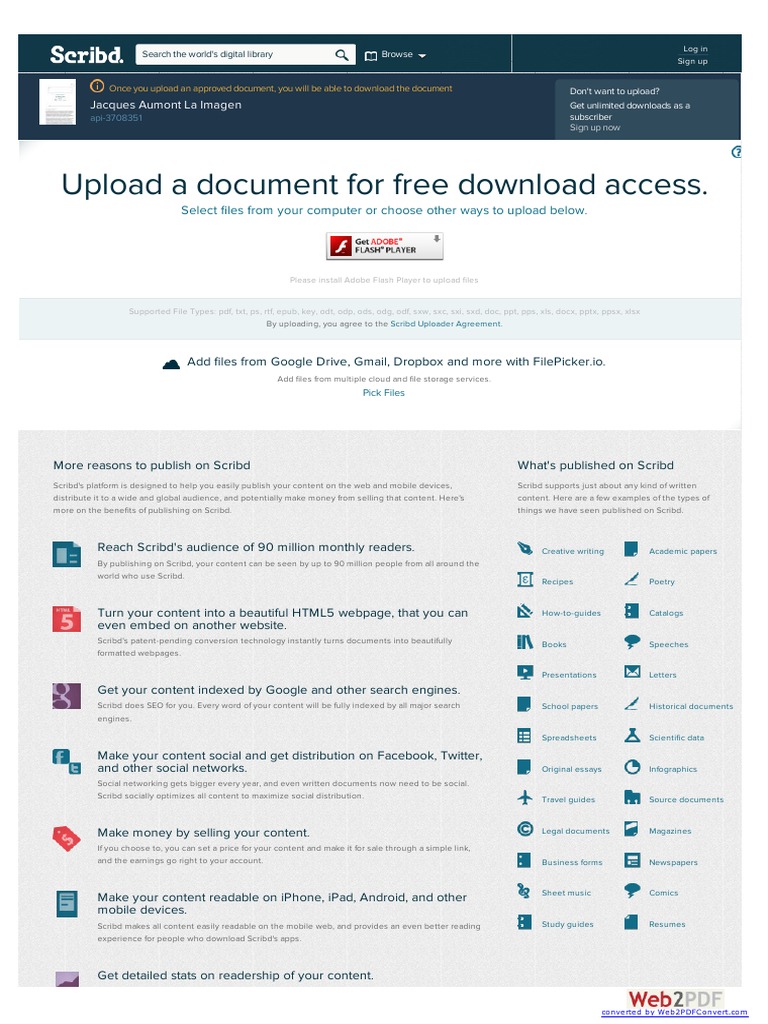 Upload A Document For Free Download Access Jacques Aumont La Imagen 