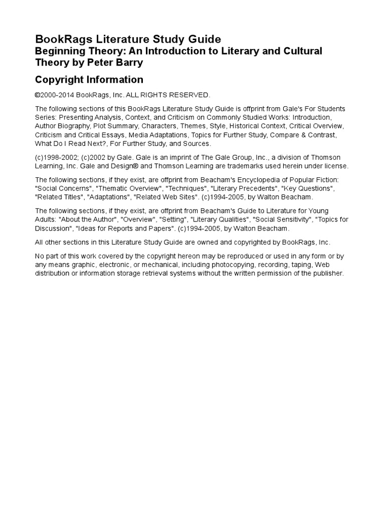 Beginning Theory Studyguide | PDF | Psychoanalysis | Unconscious Mind