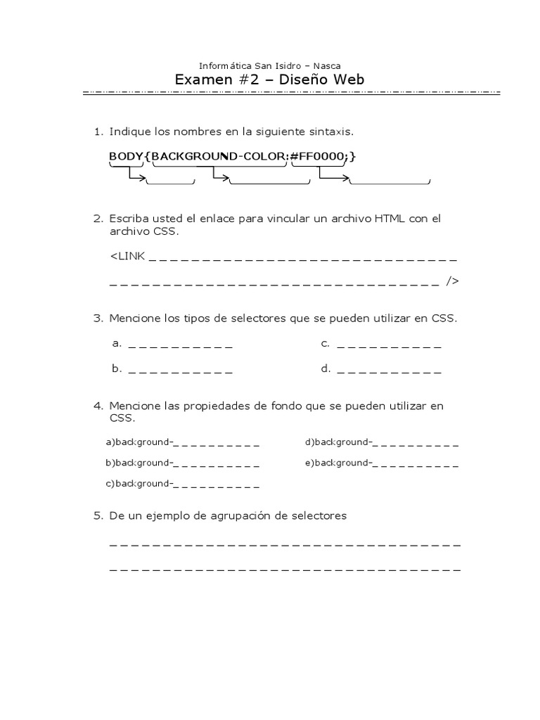 Examen CSS | PDF | Informática
