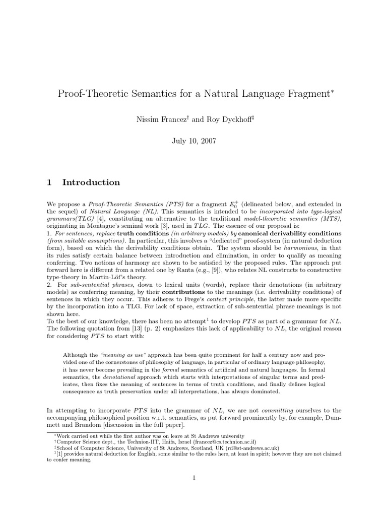 Proof-Theoretic Semantics for Natural Language | PDF | Adjective ...