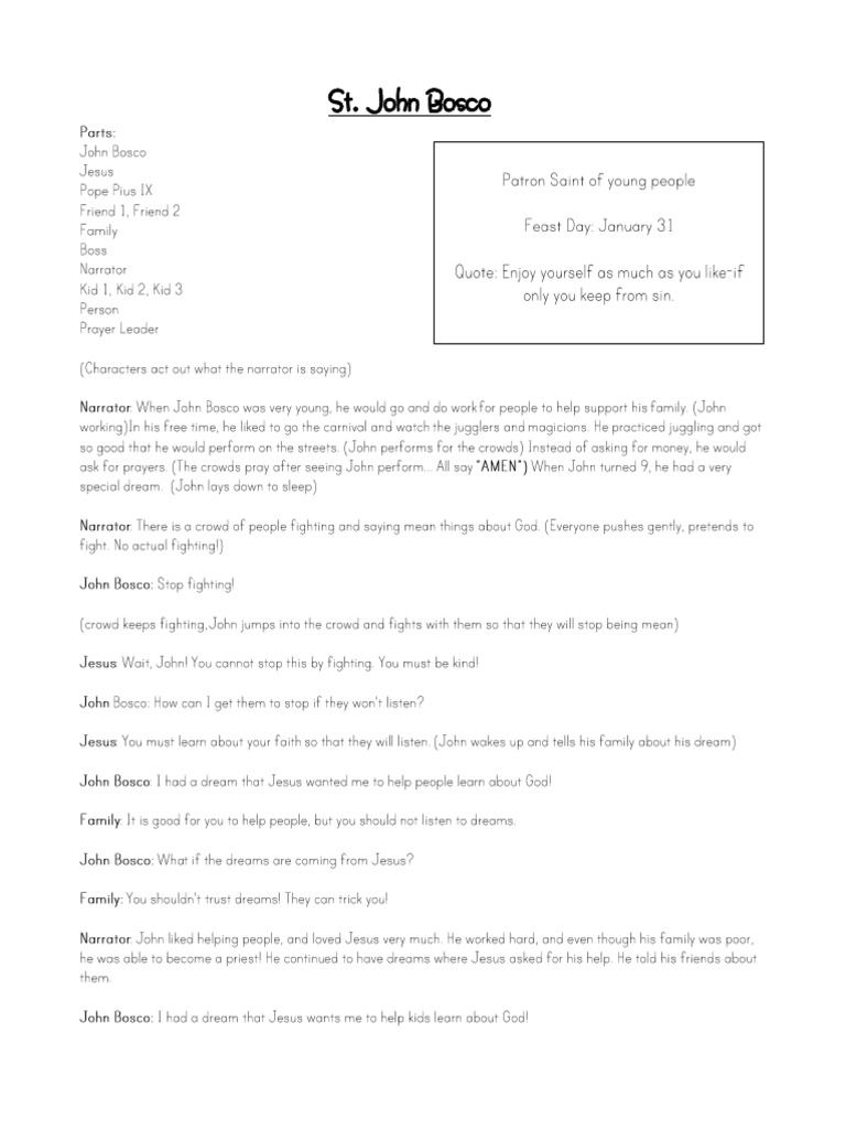 Saint John Bosco Saint Story With Coloring Page | PDF