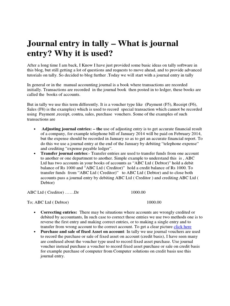 Journal Entry in Tally | PDF | Debits And Credits | Accounting