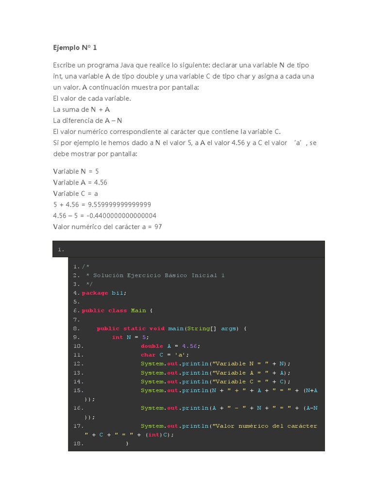 Ejercicios Java Principiante | PDF | Java (lenguaje de programación) | Variable (informática)
